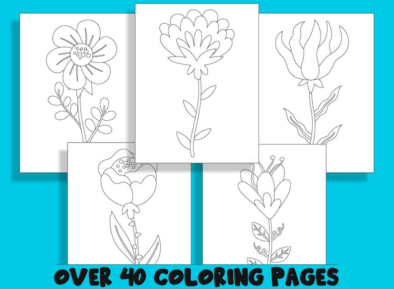 Flowers Leaves Coloring Book 40 Printable Coloring Pages for - Etsy