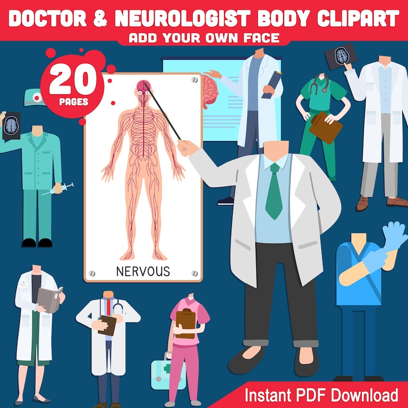 Doctor & Neurologist Body Clipart: Printable Cutouts for Kids' DIY ...
