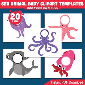 Sealife Body Clipart Templates: Add Your Photo Face 20 Printable Ocean ...