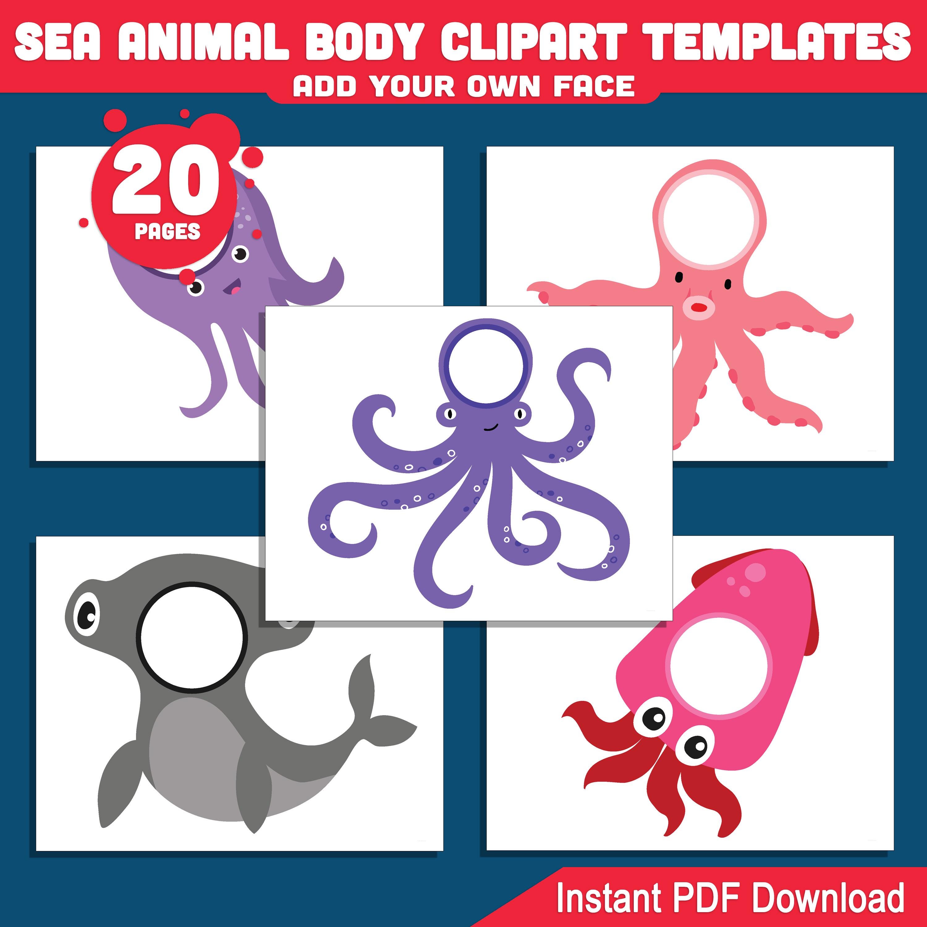 Sealife Body Clipart Templates: Add Your Own Face, Printable Ocean ...