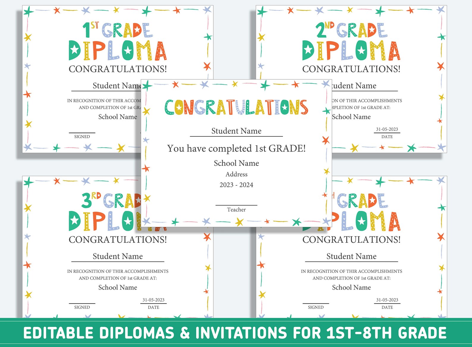 Editable 2nd Grade Awards, 1st to 8th Grade Diploma, Certificate of ...