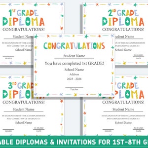Editable 2nd Grade Awards, 1st to 8th Grade Diploma, Certificate of ...