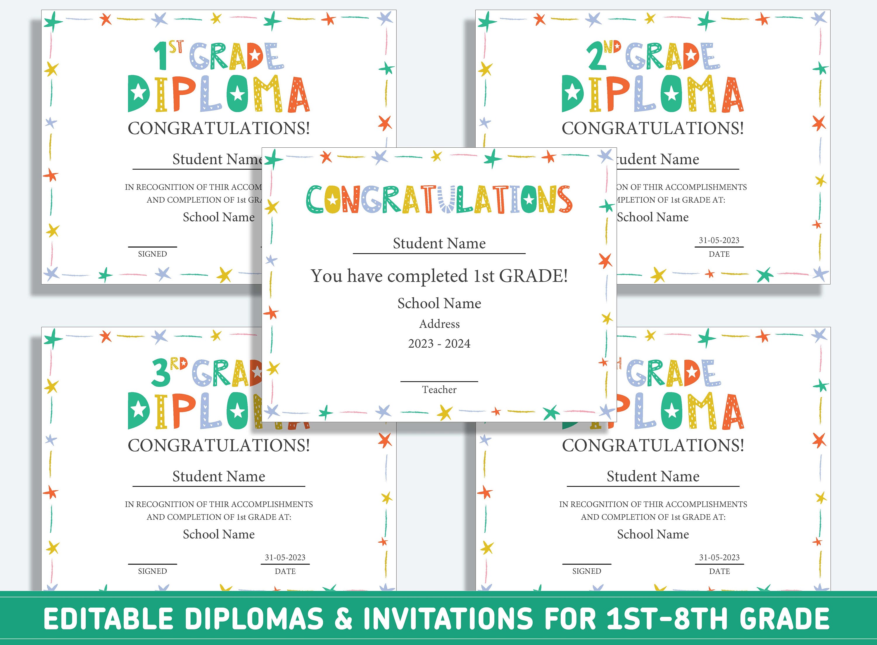 Editable 2nd Grade Awards, 1st to 8th Grade Diploma, Certificate of ...