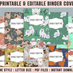 Dogs and Flowers Binder Cover, 10 Printable/editable Binder Covers ...