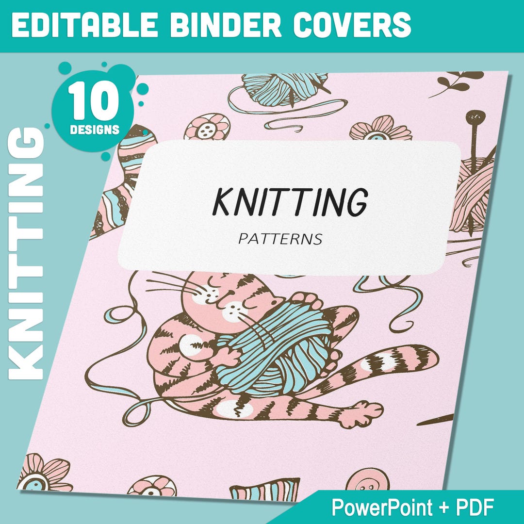 10 Editable Knitting Binder Covers, Includes 1", 1.5", 2" Spines ...