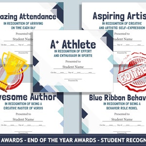 Editable Middle School Awards, End of the Year Awards, Student ...