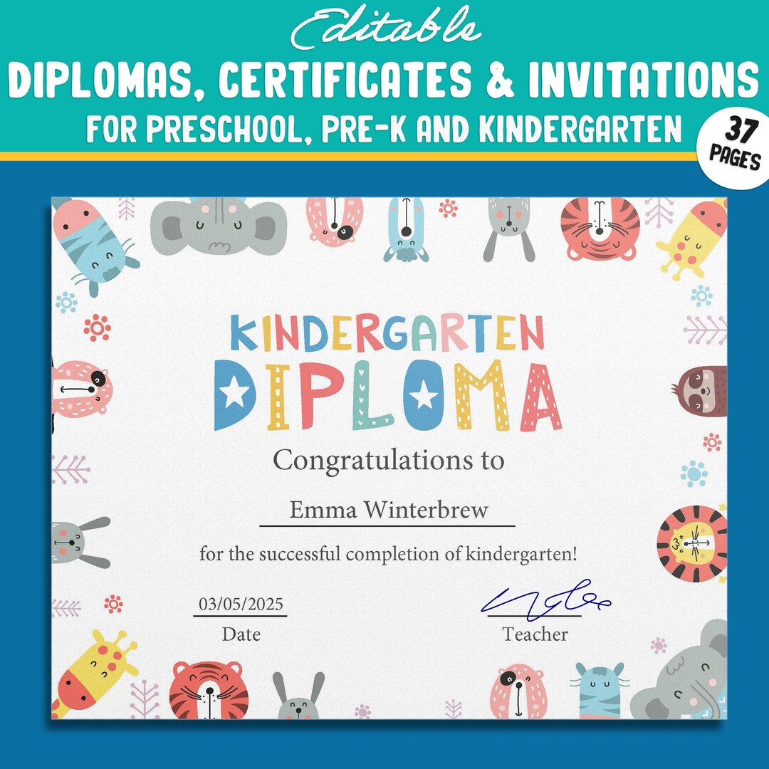 Kindergarten and Preschool Diploma, Certificate, and Invitation ...