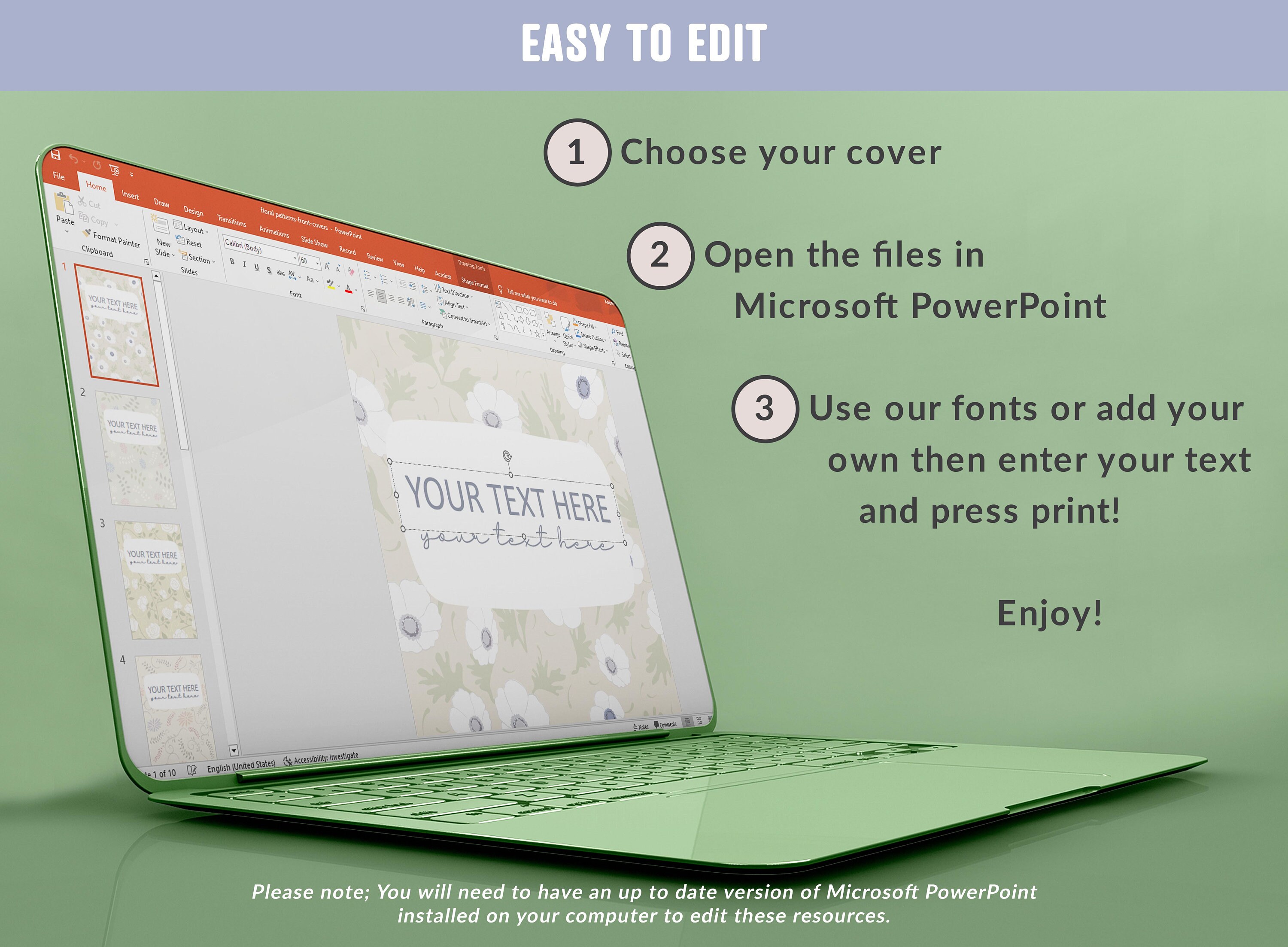 Powerpoint Binder Covers, 10 Printable/editable Floral Pattern ...
