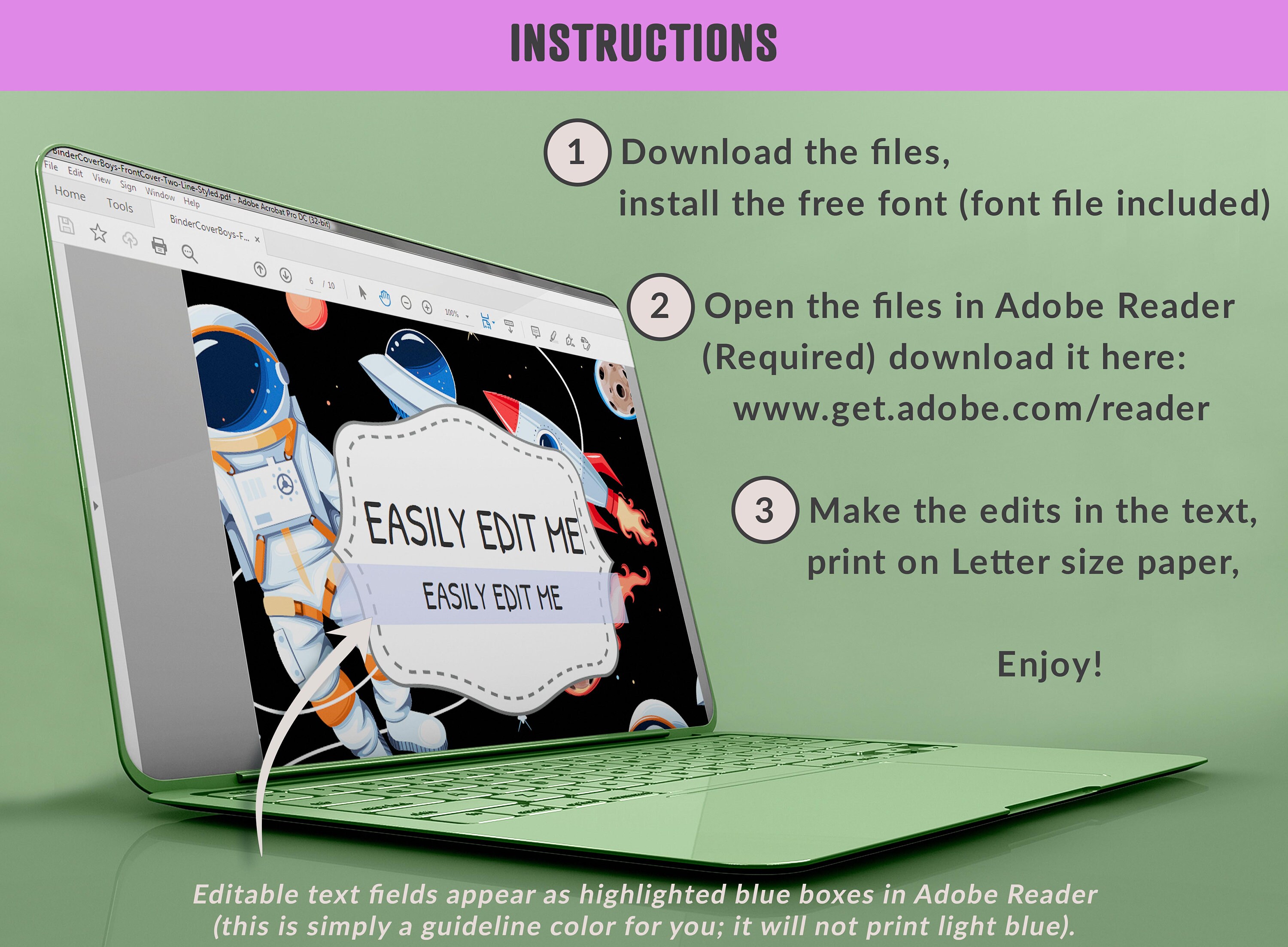 Binder Cover Boys, 10 Printable & Editable Binder Covers+spines Binder ...