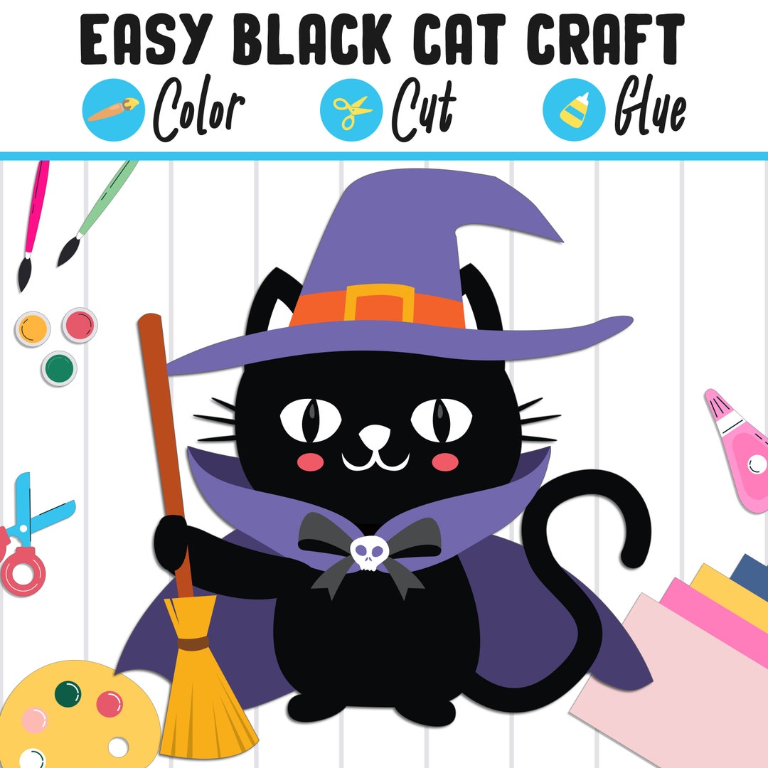 Easy Black Cat Craft for Kids: Color, Cut, and Glue, a Fun Activity for ...