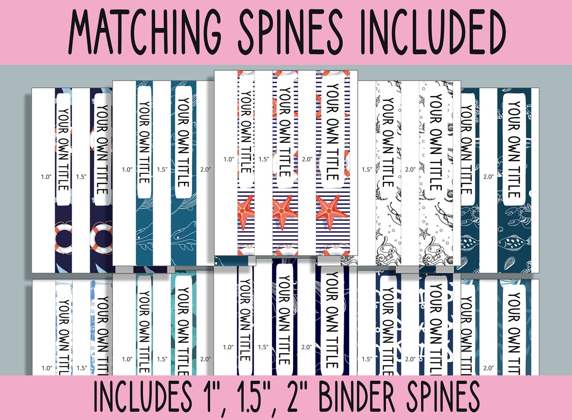 10 Editable Marine Binder Covers, Includes 1, 1.5, 2 Spines, Available ...