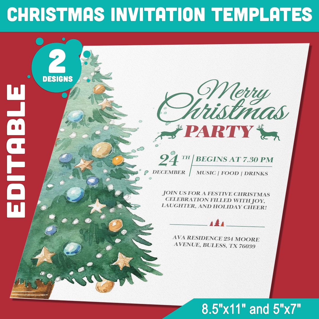Editable Christmas Party Invite Template, Choose From 2 Designs & 2 ...