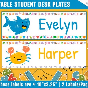 Student Desk Plates, 30 Printable/editable Sea Animals Classroom Name ...