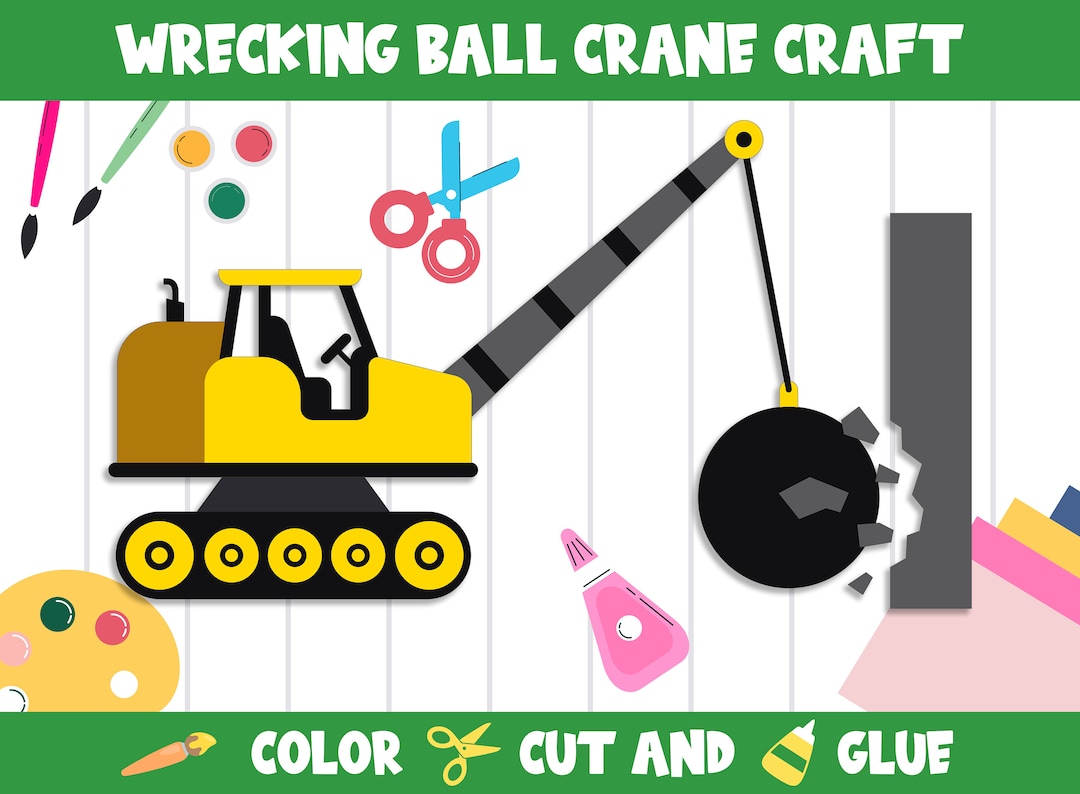 Yellow Wrecking Ball Crane Craft Activity - Color, Cut, and Glue for ...