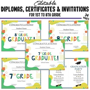 34 Editable First Grade Diplomas, 1st-8th Grade Certificates, Diplomas ...