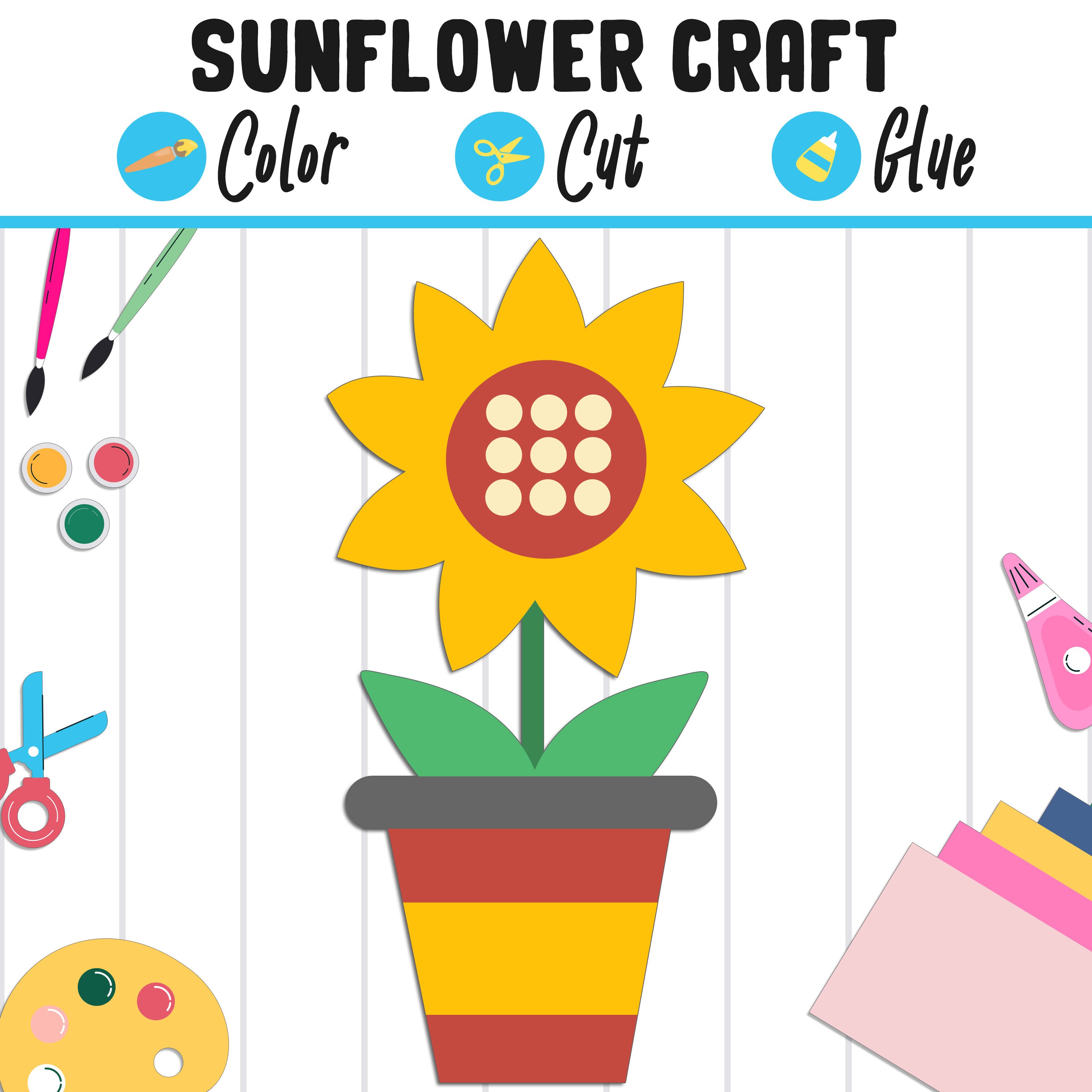 Sunflower Craft : Color, Cut, and Glue, a Fun Activity for Pre K to 2nd ...