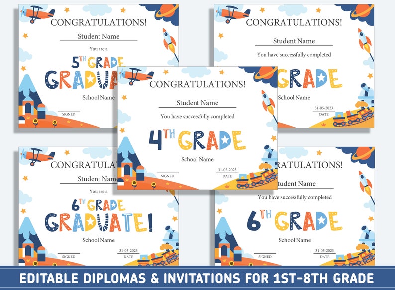 Editable 1st Grade Awards, 1st to 8th Grade Diploma, Certificate of ...