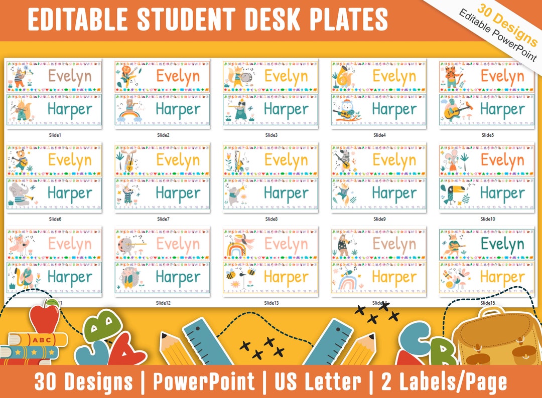 Student Desk Plates, 30 Printable/editable Animal Playing Music ...