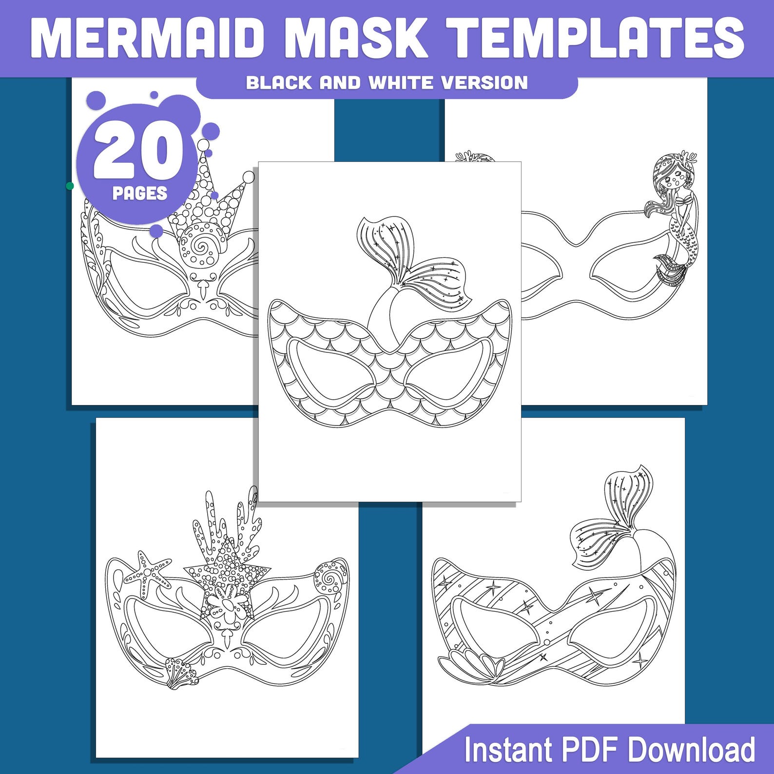 Printable Mermaid Mask Templates: 20 Fun DIY Face Masks for Kids, Pre ...
