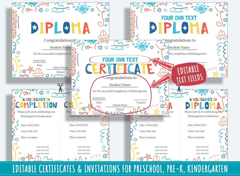 Certificate Template Editable End of Year Diplomas - Etsy