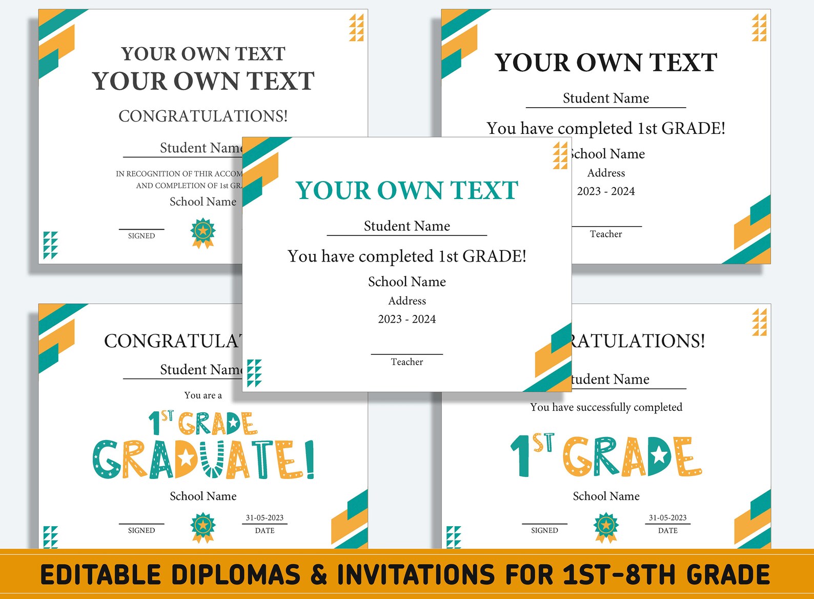 Editable First Grade, Second Grade Diploma Certificate of Completion ...