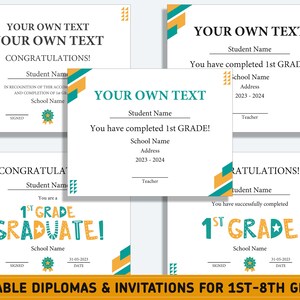 Editable First Grade, Second Grade Diploma Certificate of Completion ...
