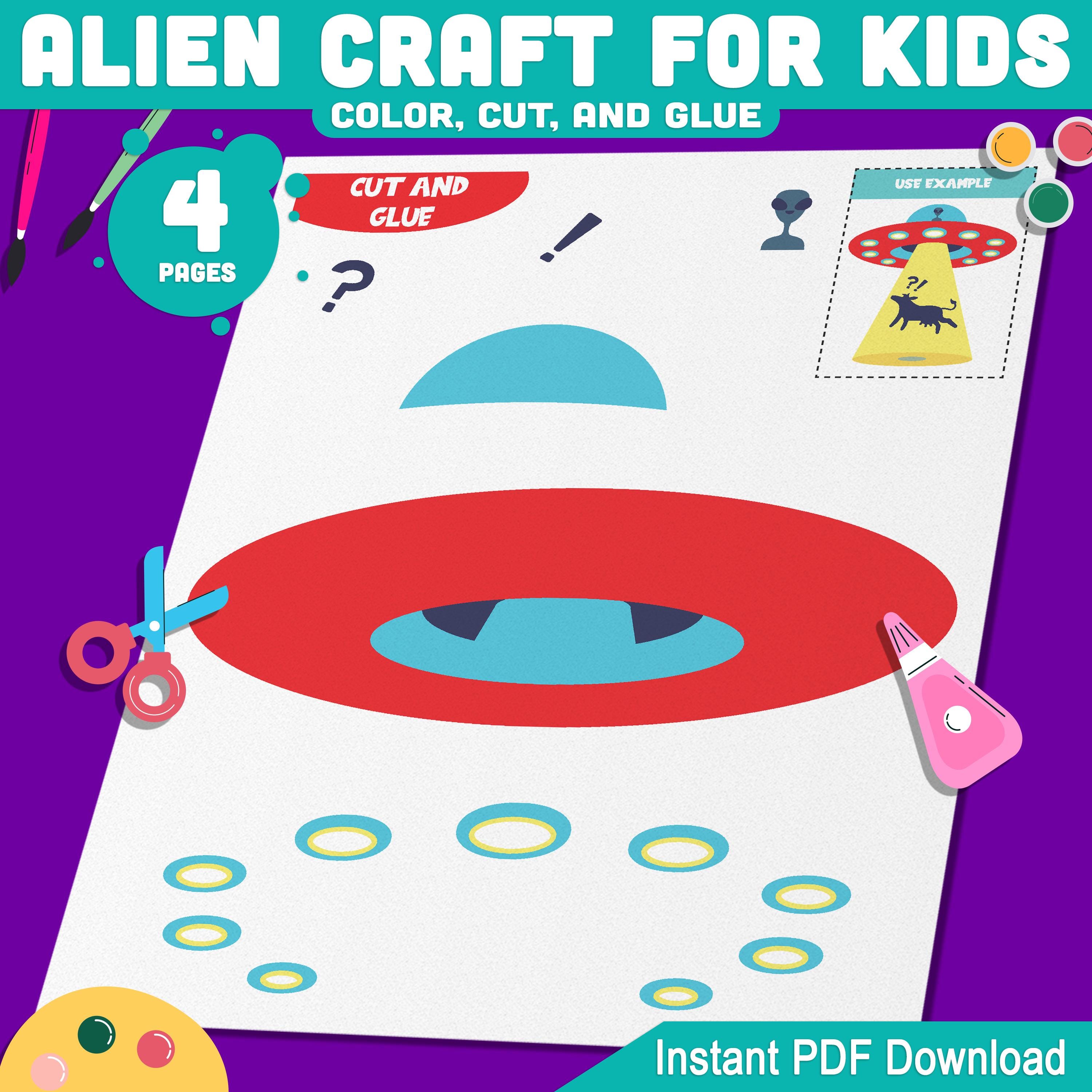 Alien Craft for Kids: Printable 4-page Color, Cut and Glue Activity PDF ...