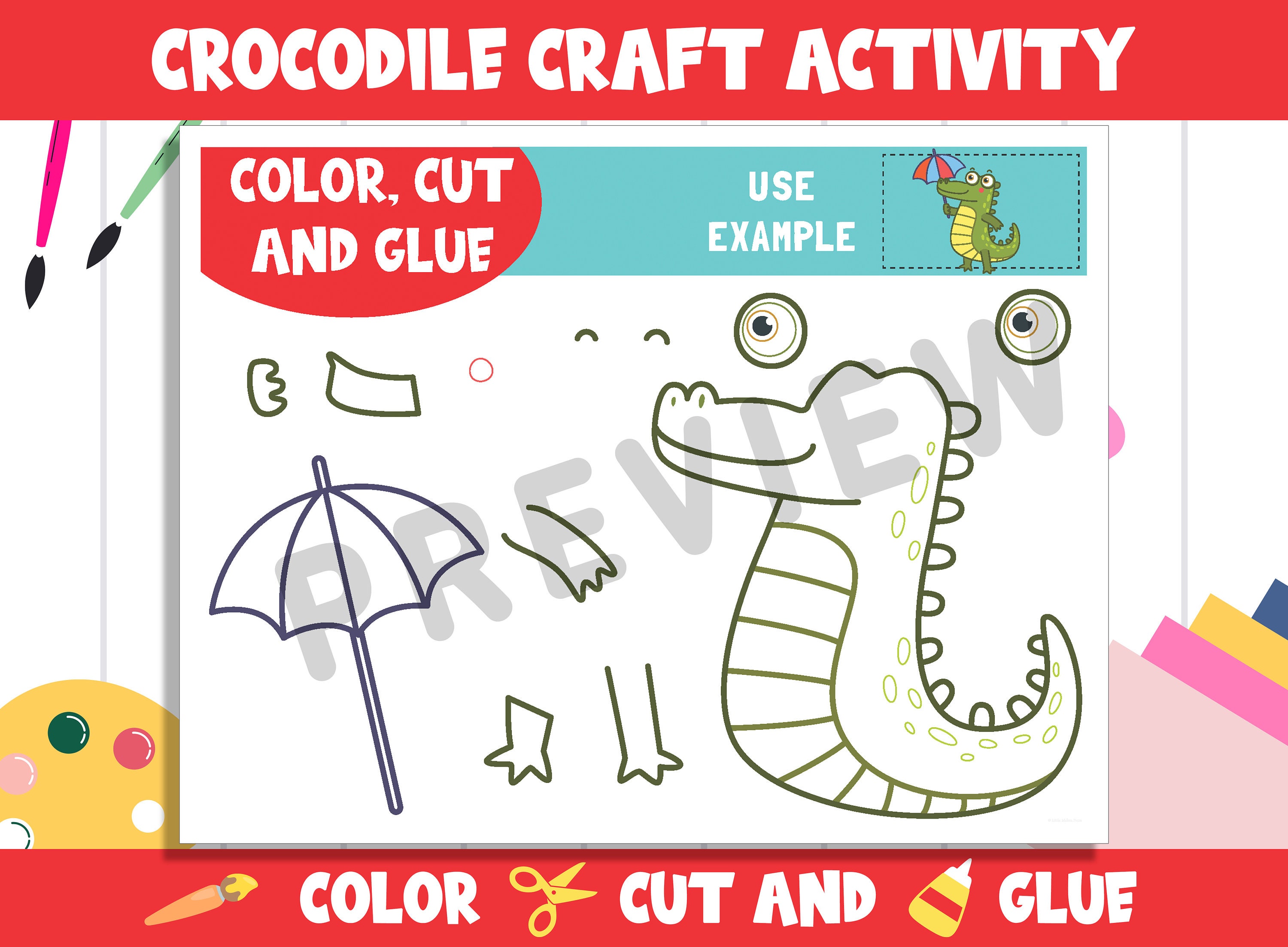 Cute Crocodile Craft Activity Color, Cut, and Glue for Prek to 2nd ...