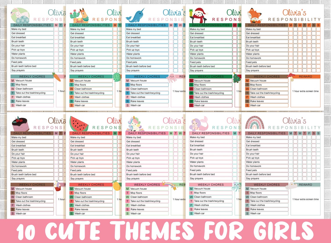 Kids Chore Chart Printable, 20 Responsibility Chore Chart for Kids ...