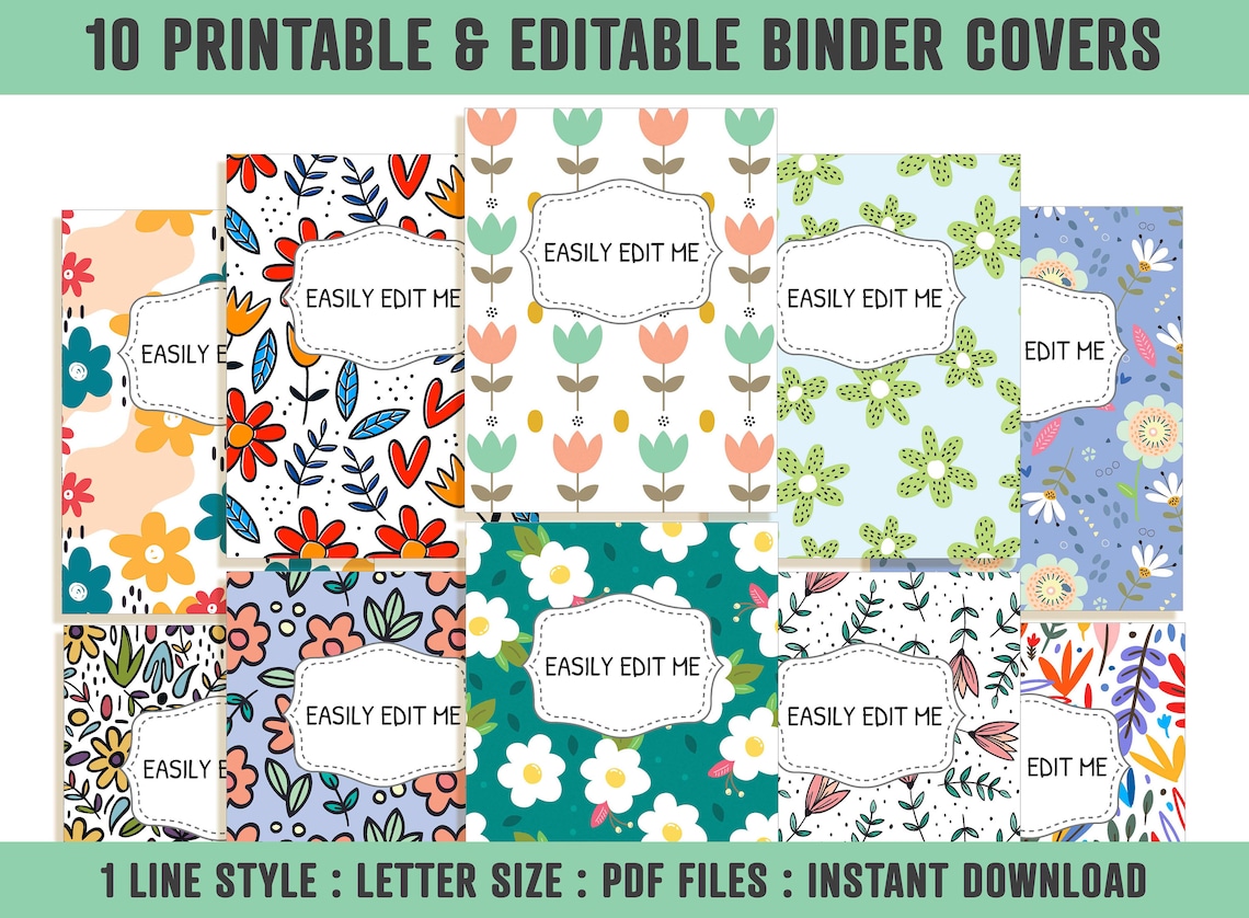 Floral Binder Cover 10 Printable & Editable Coversspines - Etsy