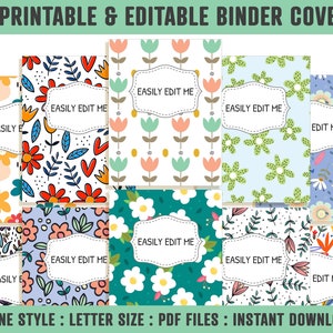 Floral Binder Cover, 10 Printable & Editable Covers+spines, Binder ...