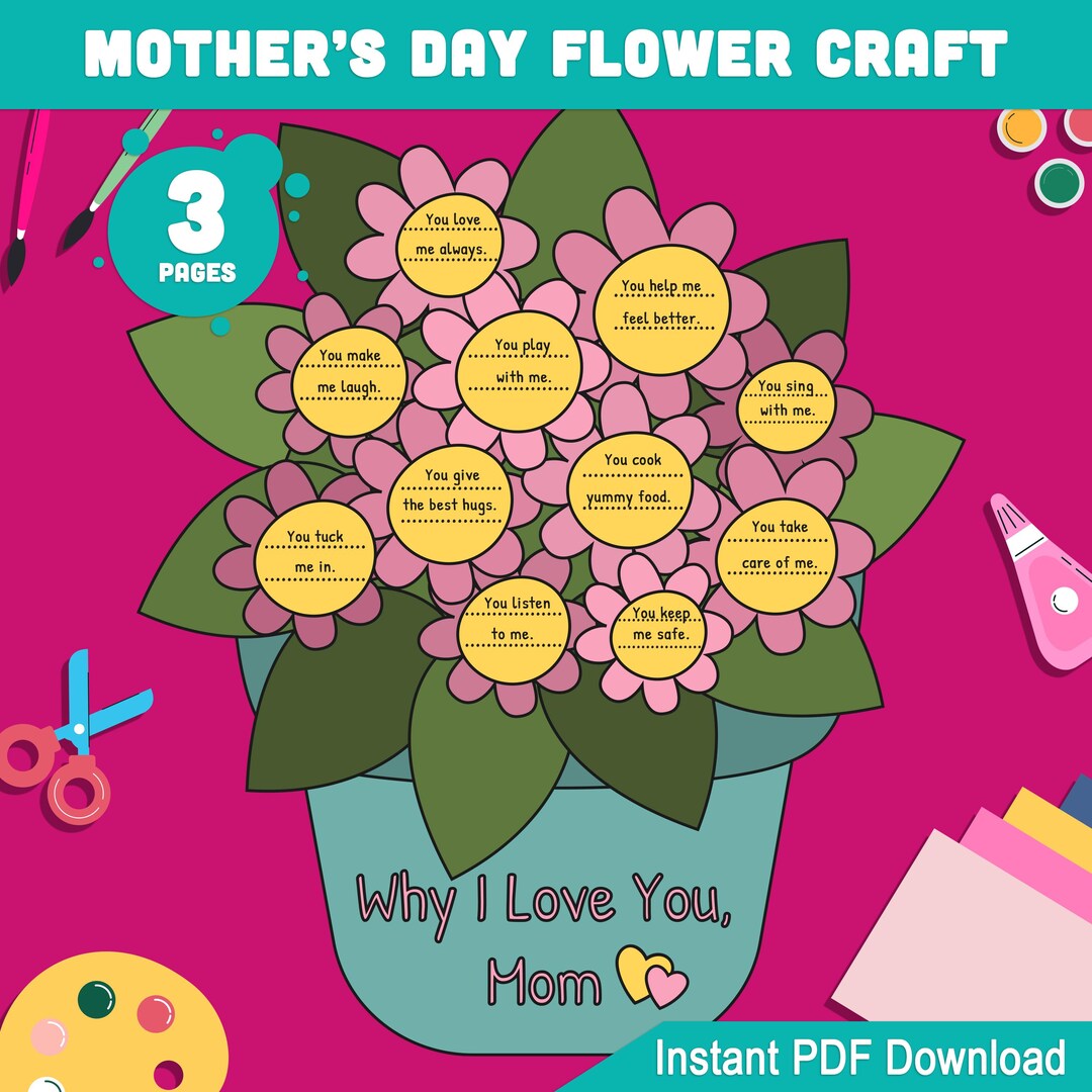 Why I Love You Mom Flower Craft – Mother’s Day Worksheet Gift for Kids ...