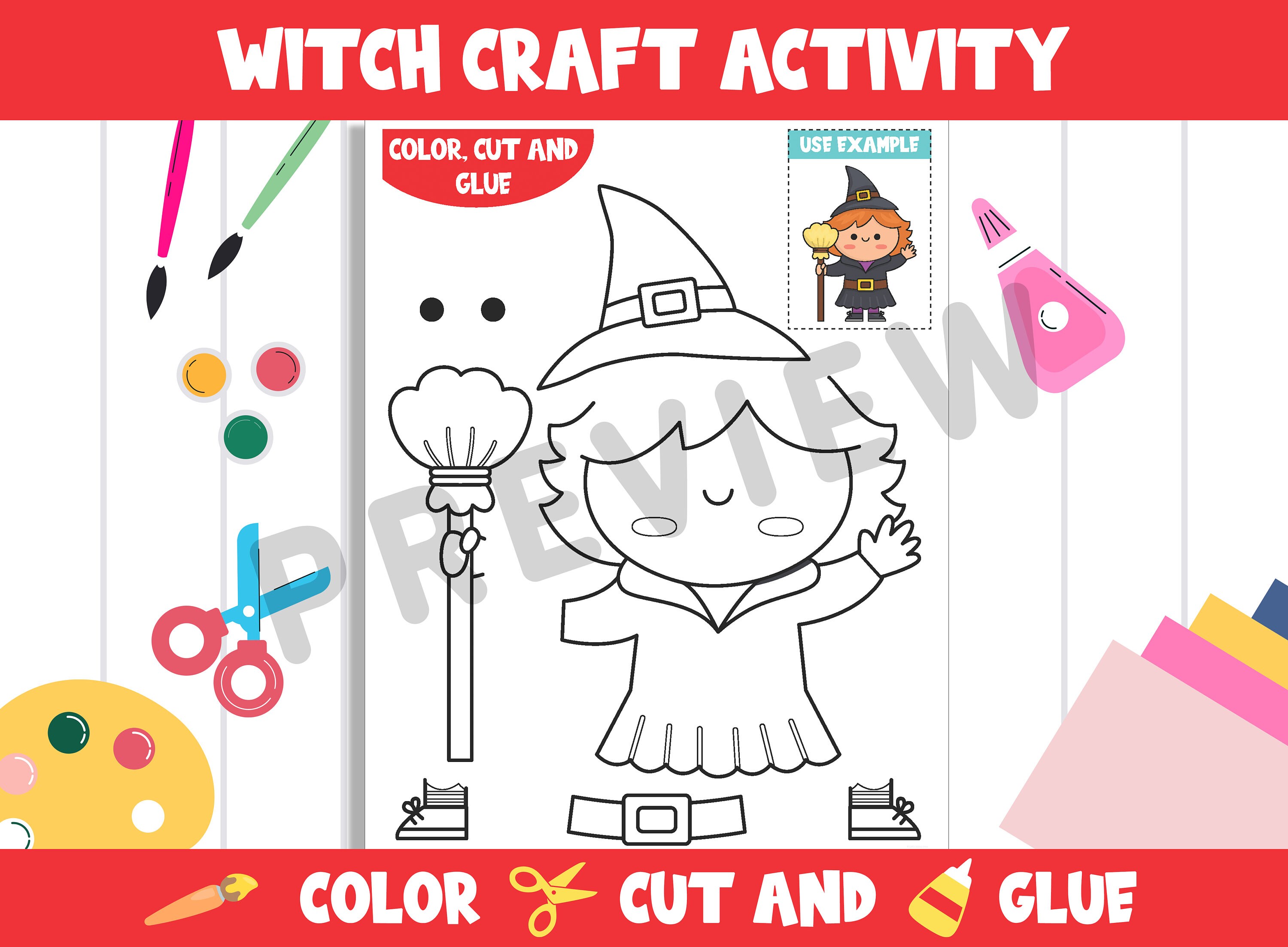 Witch Craft Activity Color, Cut, and Glue for Prek to 2nd Grade, PDF ...