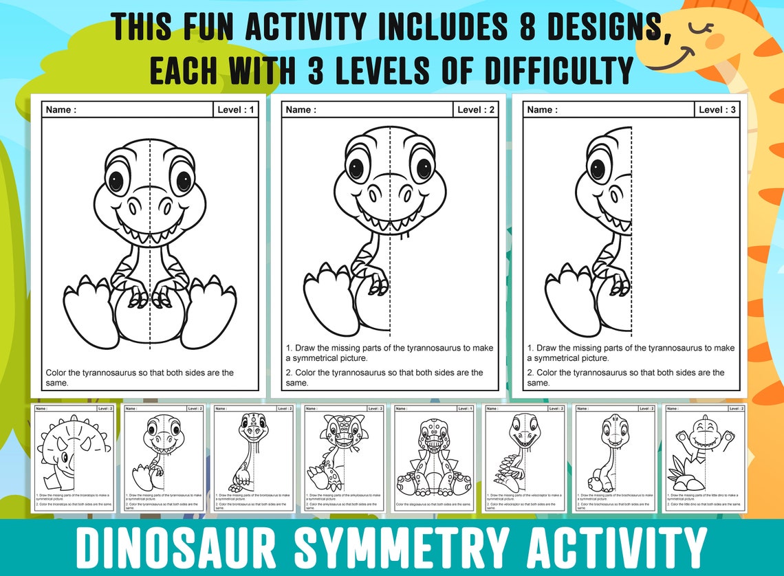 Dinosaur Symmetry Worksheet, Dinosaur Theme Lines of Symmetry Activity ...