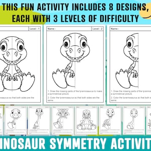Dinosaur Symmetry Worksheet, Dinosaur Theme Lines of Symmetry Activity ...