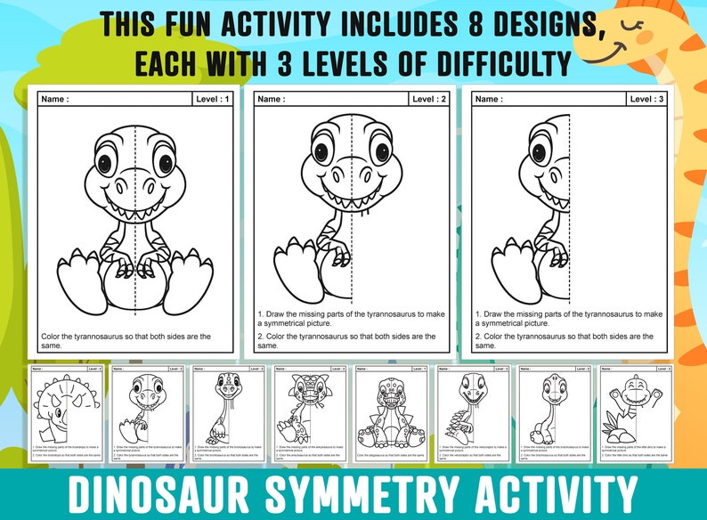 Dinosaur Symmetry Worksheet, Dinosaur Theme Lines of Symmetry Activity ...