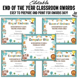 Editable End-of-year Class Superlatives Awards Certificates for Pre-k ...