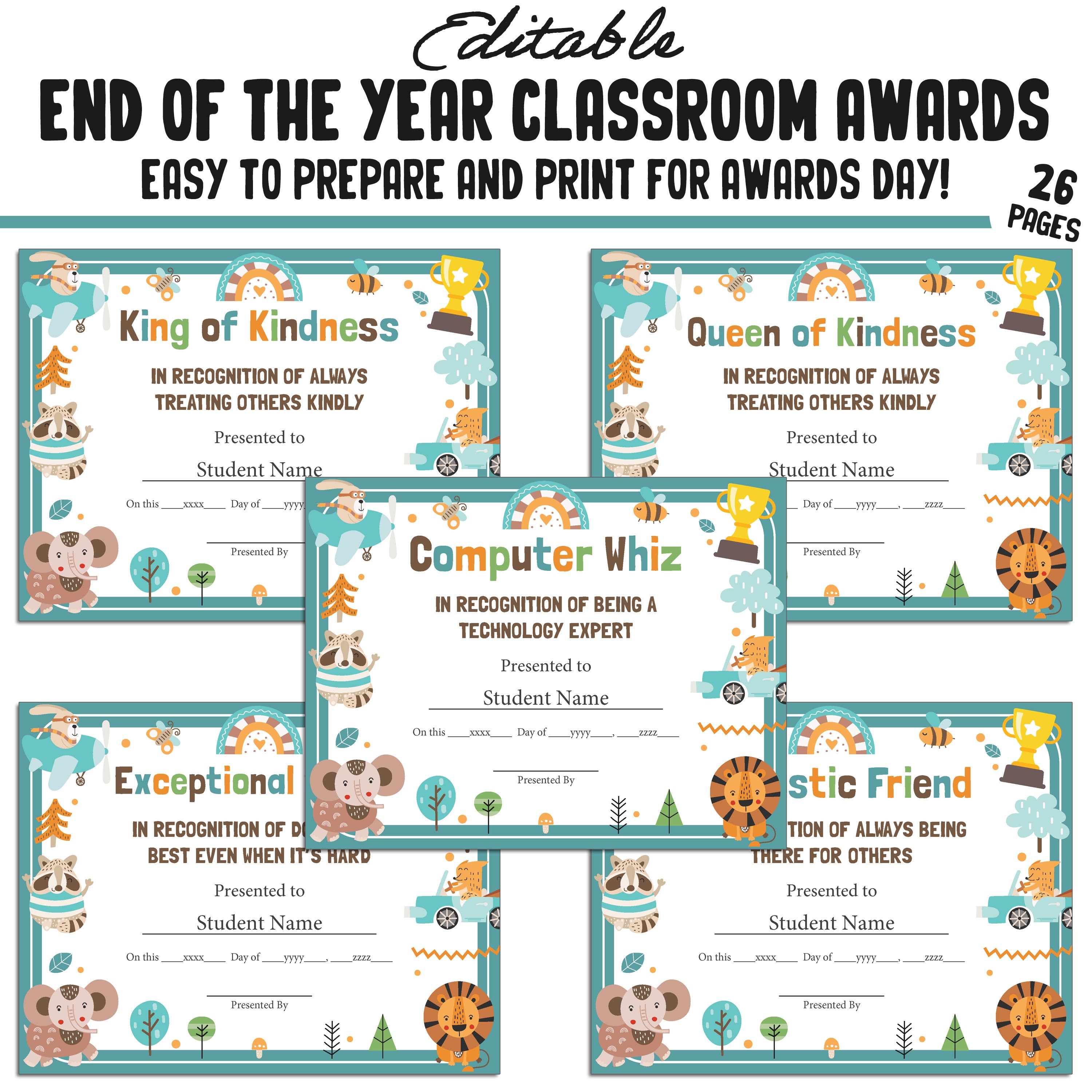 Editable End-of-year Class Superlatives Awards Certificates for Pre-k ...