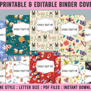 Insects and Flowers Binder Cover, 10 Printable & Editable Binder Covers ...