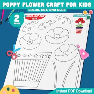 Poppy Flower Craft for Kids, Color, Cut and Glue for Veterans ...