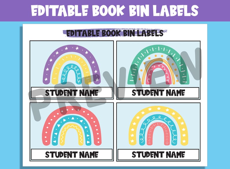 Editable Boho Rainbow Book Bin Labels: 16 Customizable Designs - Etsy