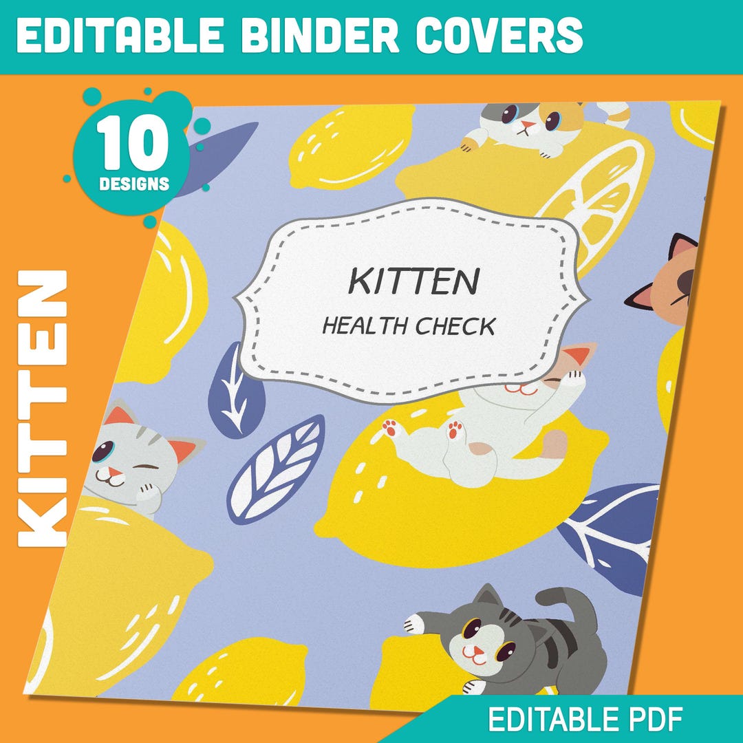 Cat Binder Cover, 10 Printable/editable Covers+spines, Teacher/school ...