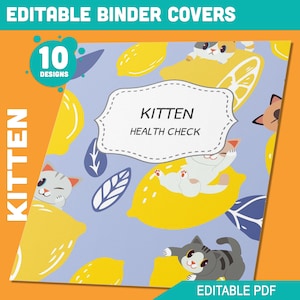 Cat Binder Cover, 10 Printable/editable Covers+spines, Teacher/school ...