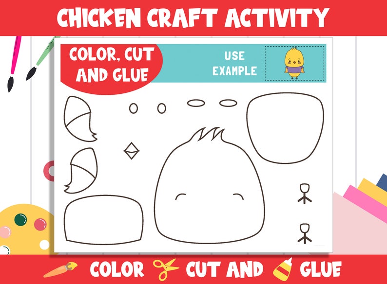 Cute Chicken Craft Activity - Color, Cut, and Glue for Prek to 2nd ...
