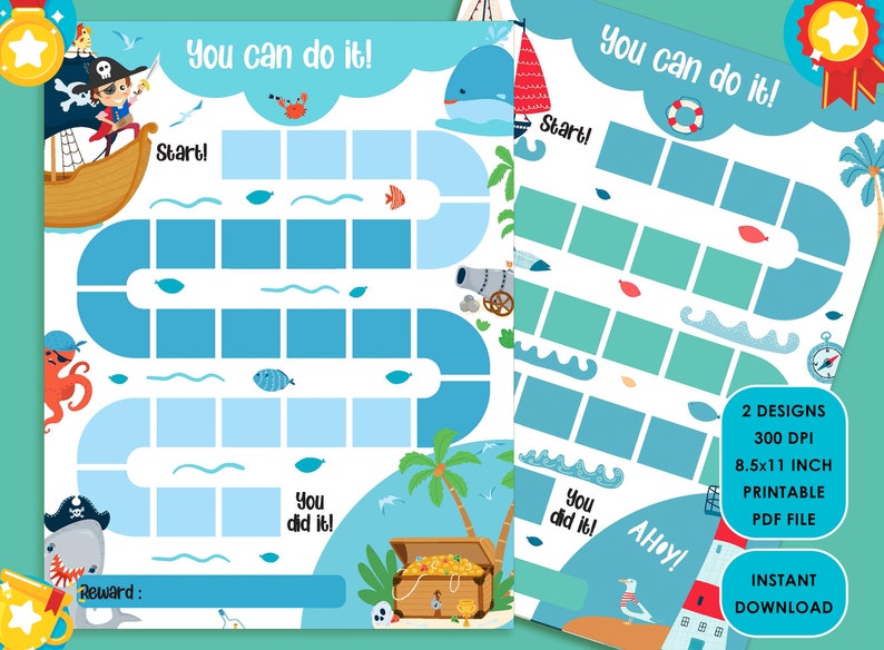 Printable Pirate Reward Chart: Ship & Lighthouse Theme, Boy/girl Chore ...