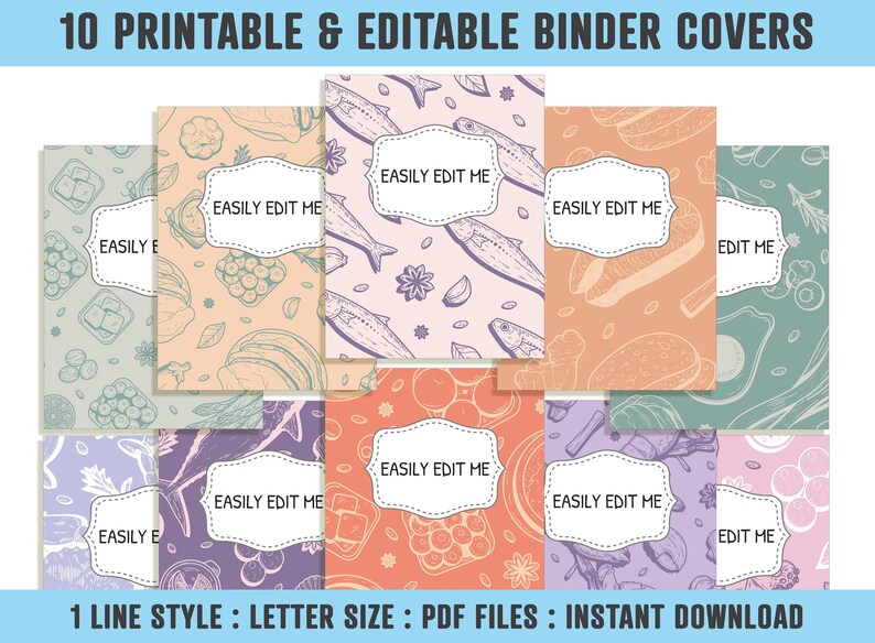 Healthy Food Binder Cover 10 Printable & Editable Binder - Etsy