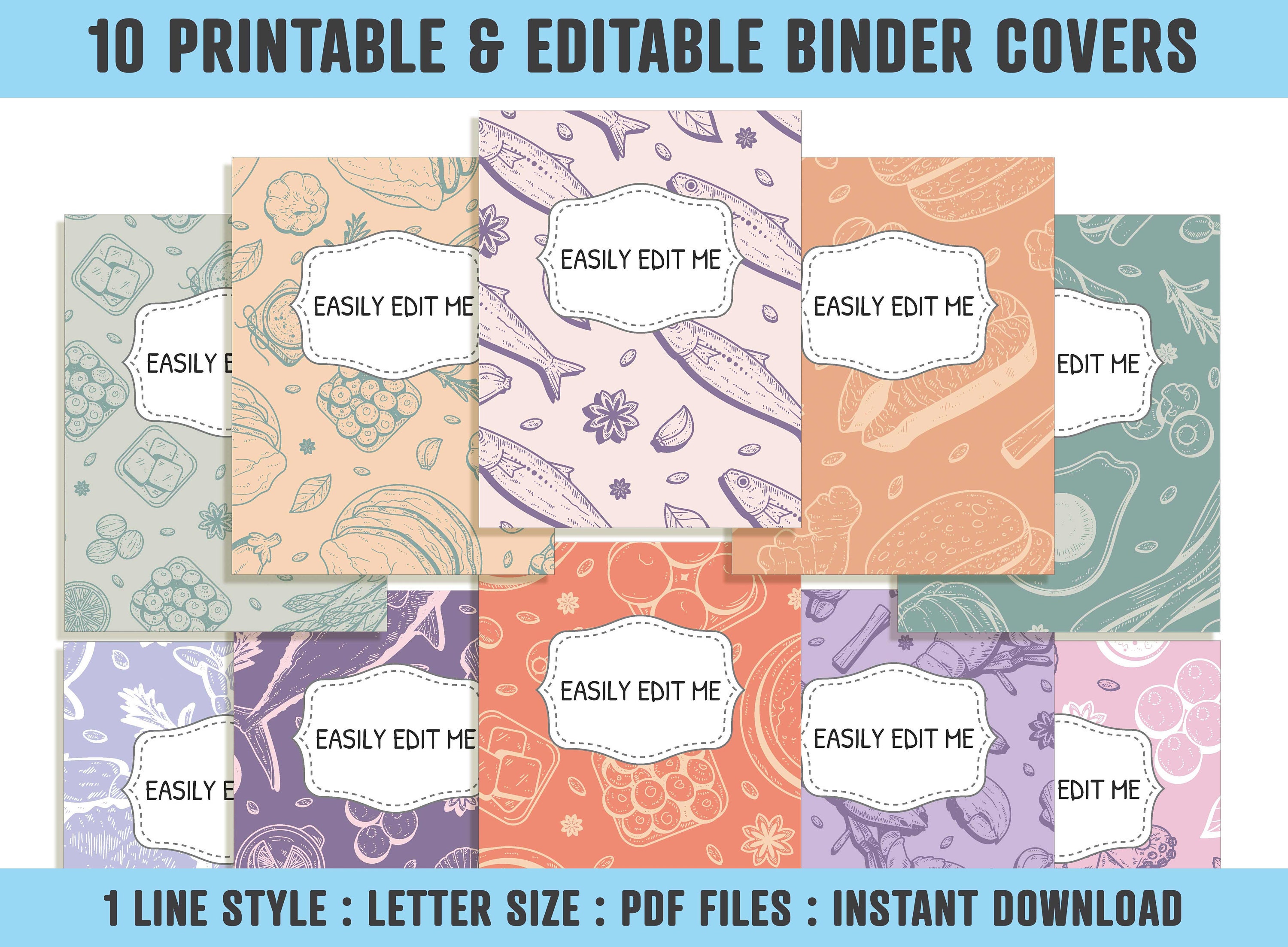 Healthy Food Binder Cover 10 Printable & Editable Binder - Etsy