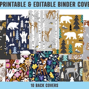 Cute Animal and Forest Binder Cover, 10 Printable & Editable Binder ...