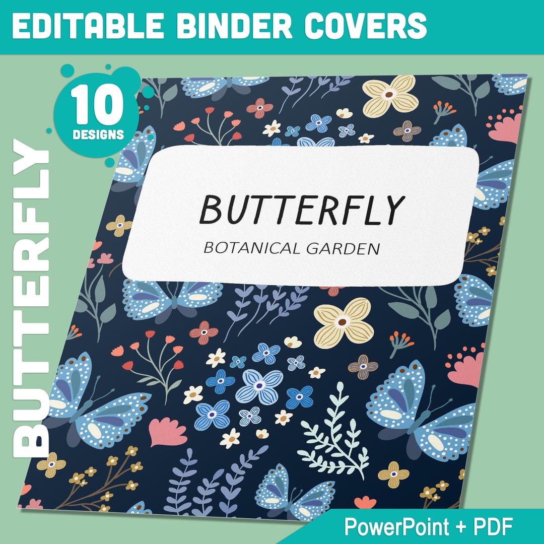 10 Editable Cute Butterfly Binder Covers, Includes 1", 1.5", 2" Spines ...