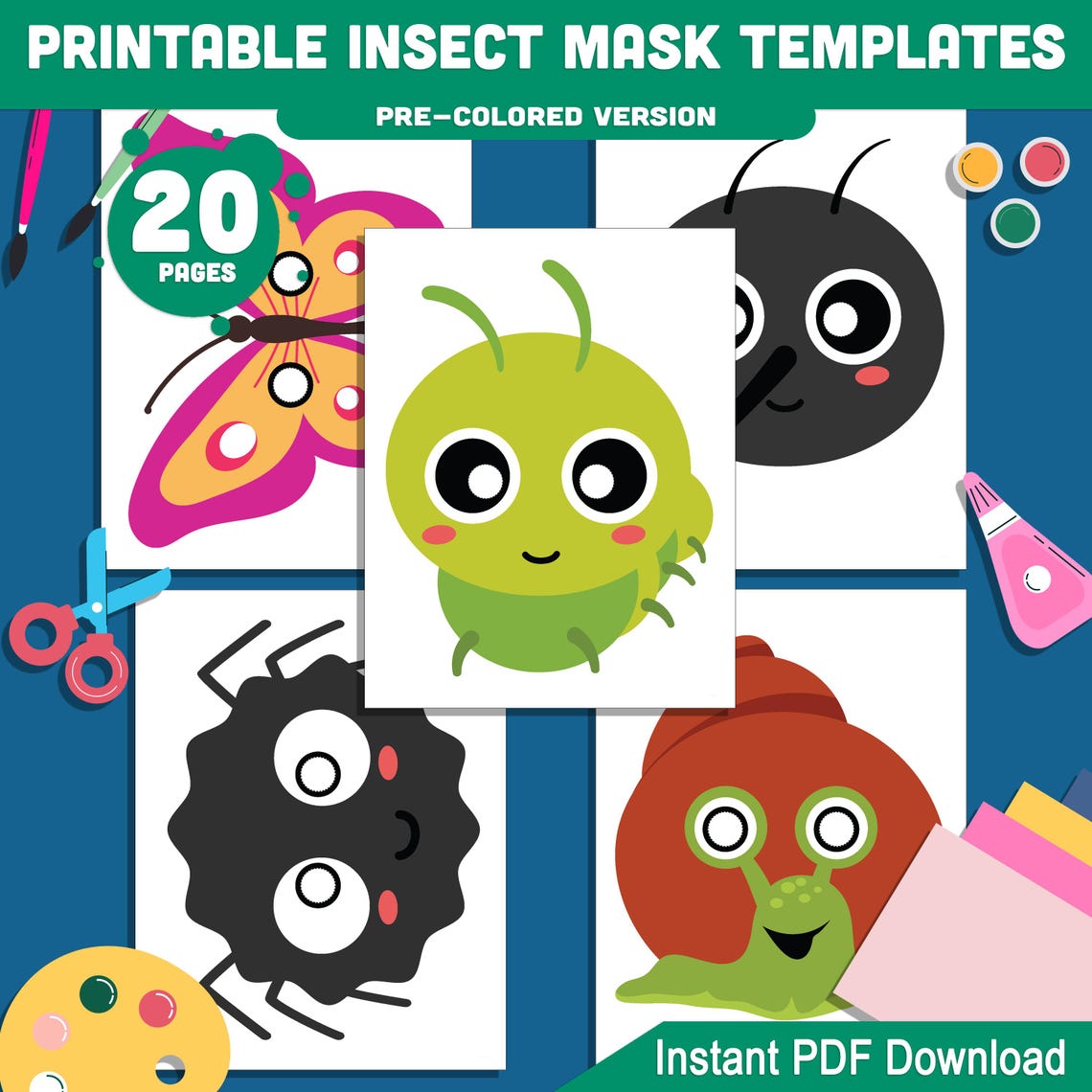 Printable Insect Mask Templates: 20 Fun Bug-themed Pages, Pre-colored ...